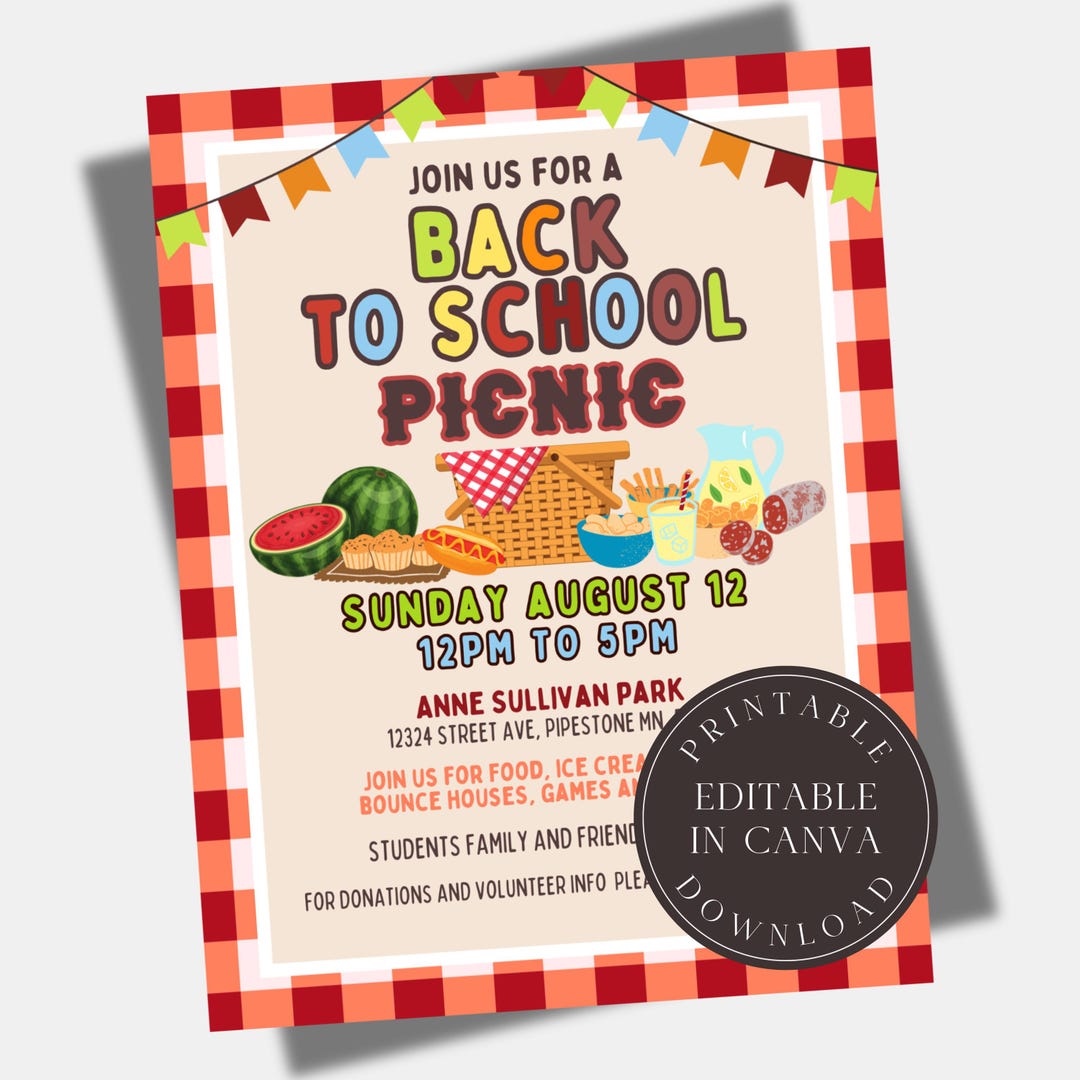Editable Back to School Picnic Flyer Printable Back to School Pizza ...