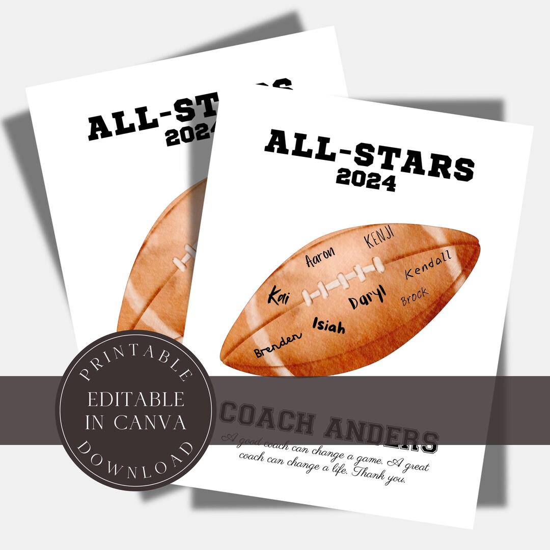 Editable Coach Appreciation Gift Football Coach Thank You Card Football ...