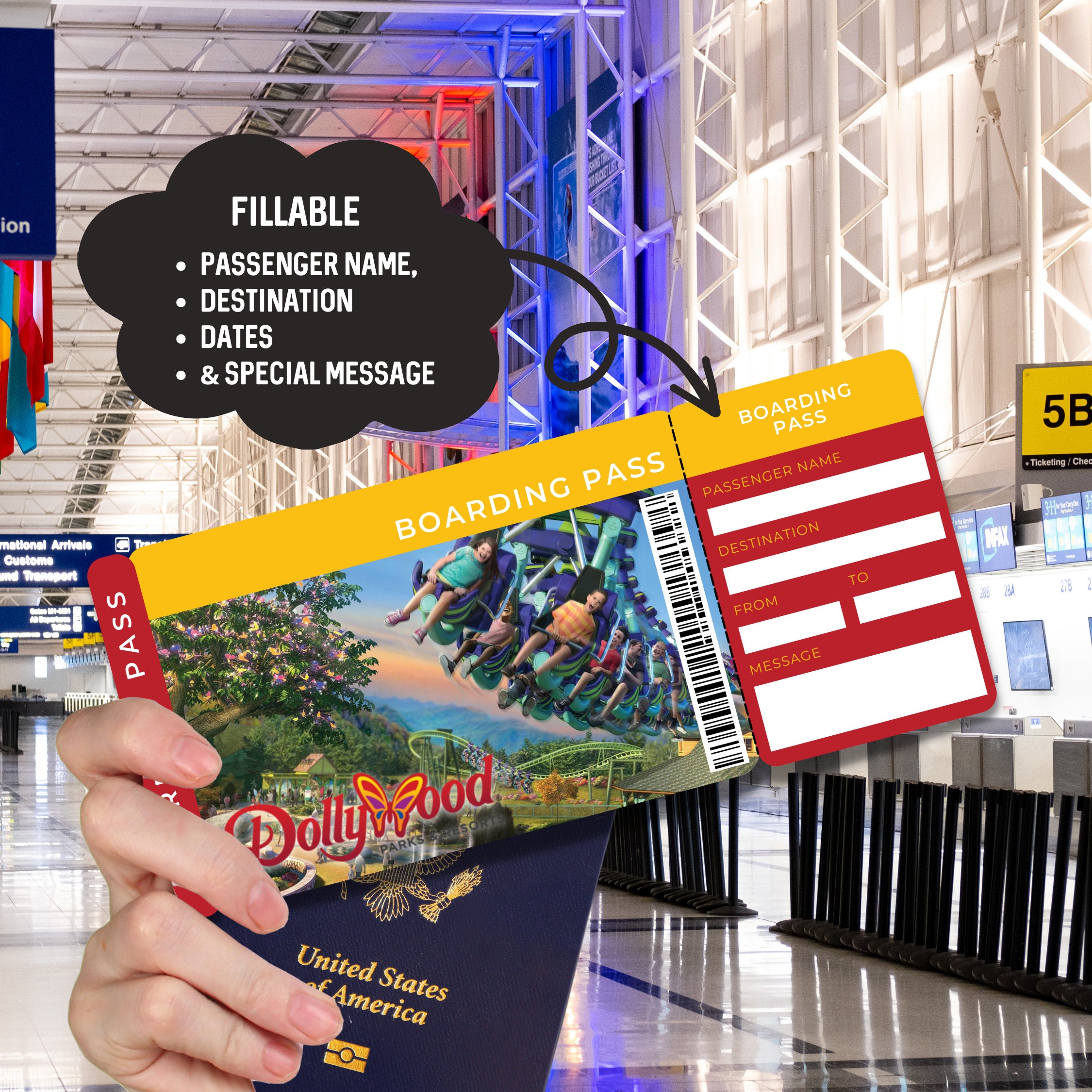 Dollywood Boarding Pass Template, Surprise Vacation Ticket, Trip Reveal ...