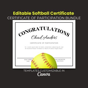 Softball Awards Printable, Softball Team Certificate Bundle, Editable ...