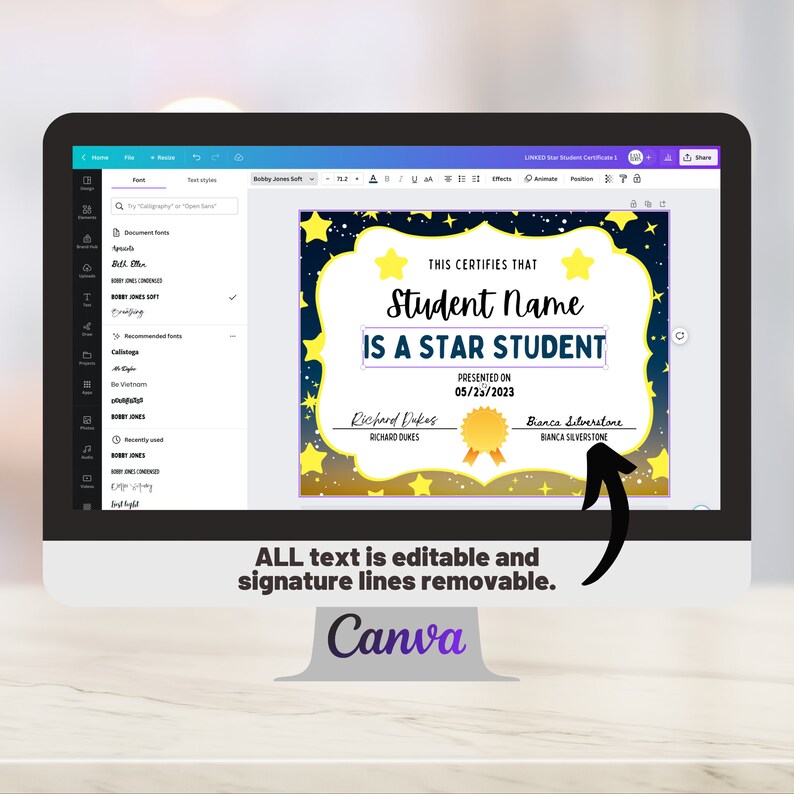 Star Student Award Certificate Template, Editable School Certificate ...