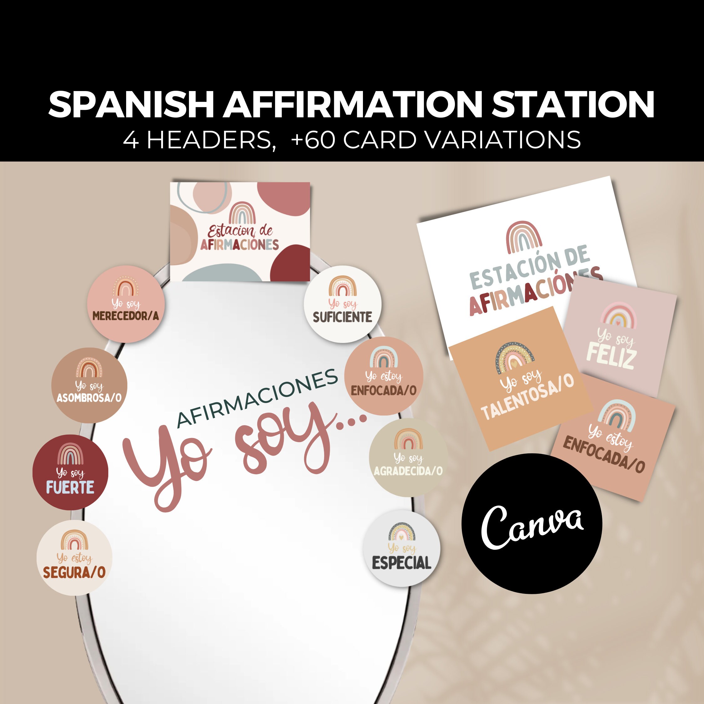 Editable Boho Rainbow Spanish Affirmation Station Spanish Classroom ...