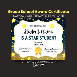 Editable School Certificate Star Student, Elementary Classroom Award ...