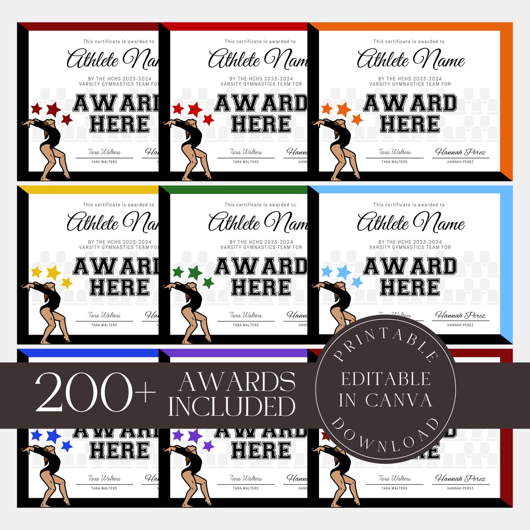 Editable Gymnastics Certificate Bundle Printable Gymnast Award ...