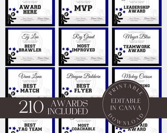 Wrestling Award Certificate Template Bundle Editable Team Awards (canva ...
