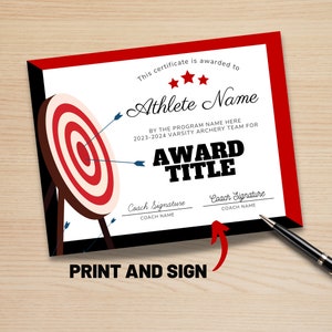 Archery Team Award Certificate Template Printable, Editable Canva ...