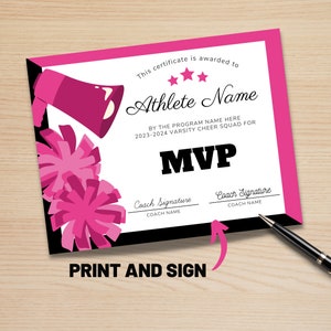 Cheerleading Certificate, Cheer Squad Awards, Printable Cheer Team ...