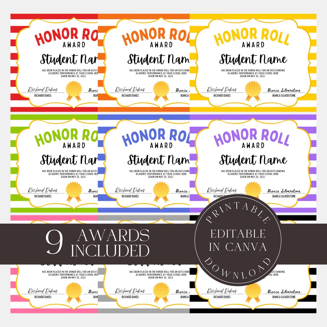 Editable School Honor Roll Certificate Classroom Academic Excellence ...