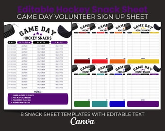 Editable Hockey Snack Sign up Sheet, Match Day Schedule Canva Template ...