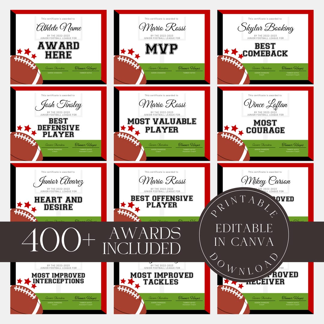 Editable Football Awards Template, Custom Football Award Certificates ...