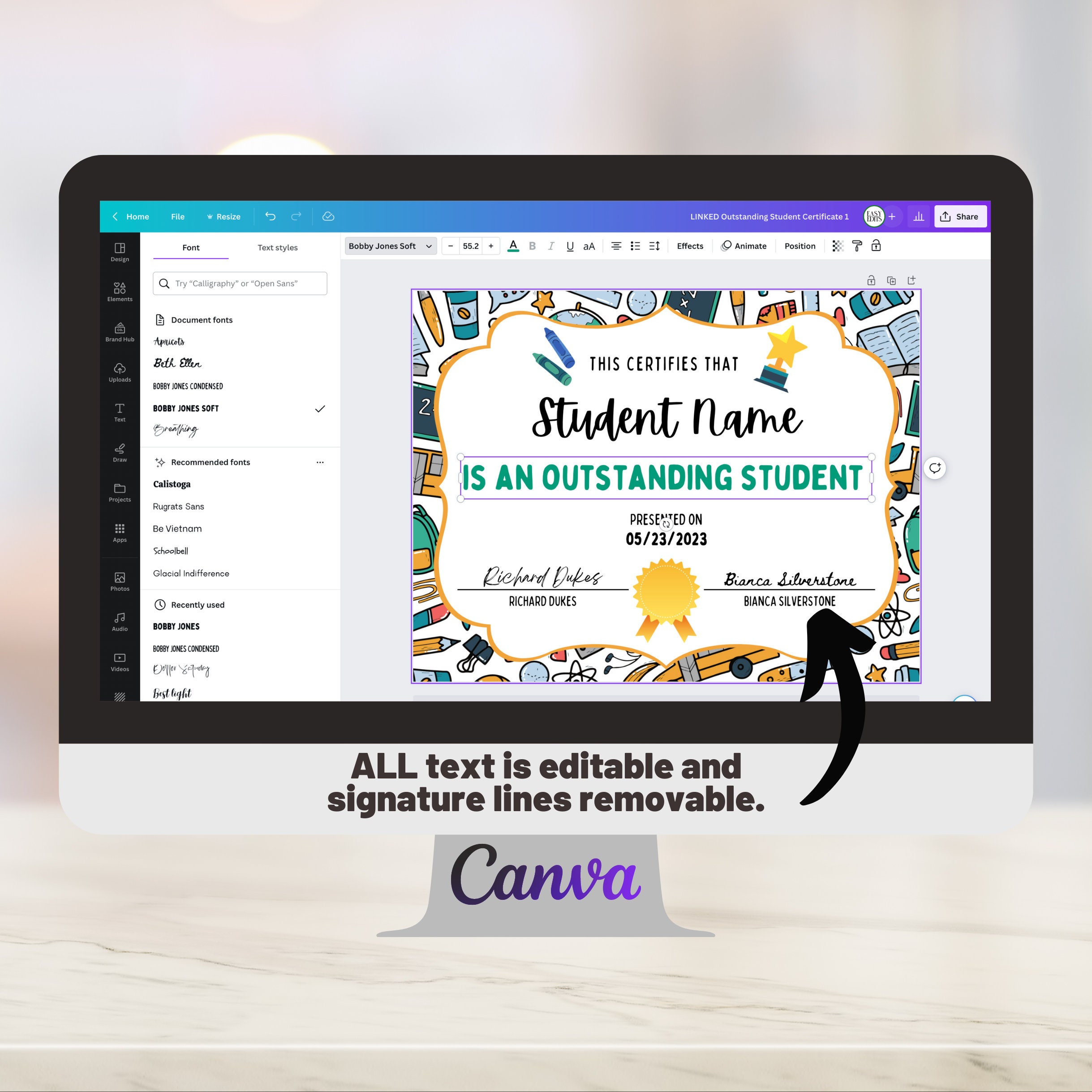 Editable School Certificate Outstanding Student Elementary - Etsy