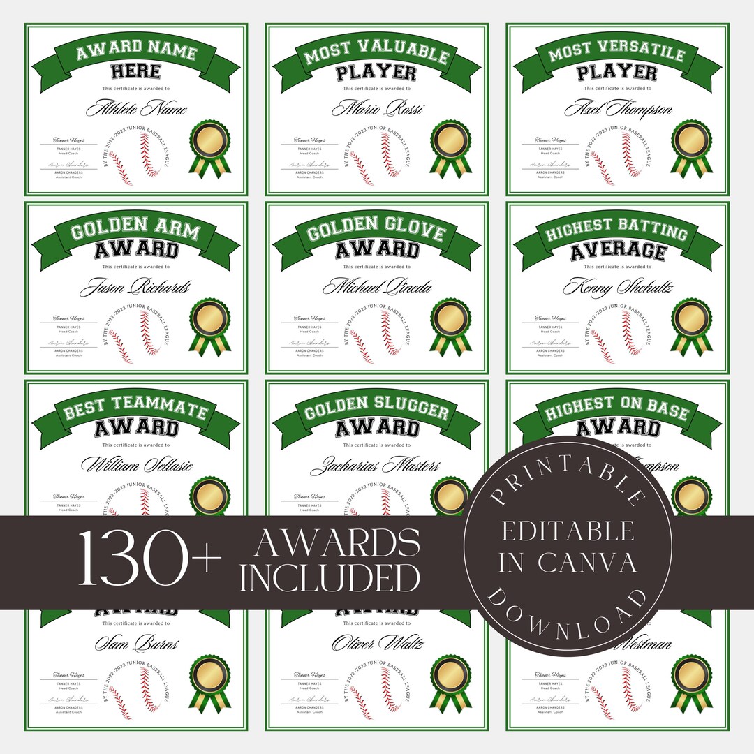 Personalized Baseball Award Certificates Custom Team Awards Baseball ...