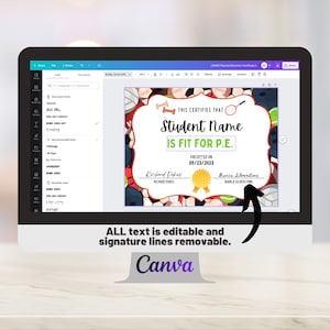 Editable School Certificate Physical Education Award Elementary Student ...