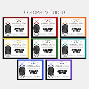 Editable Fencing Team Certificate Template Printable Fencer Award ...