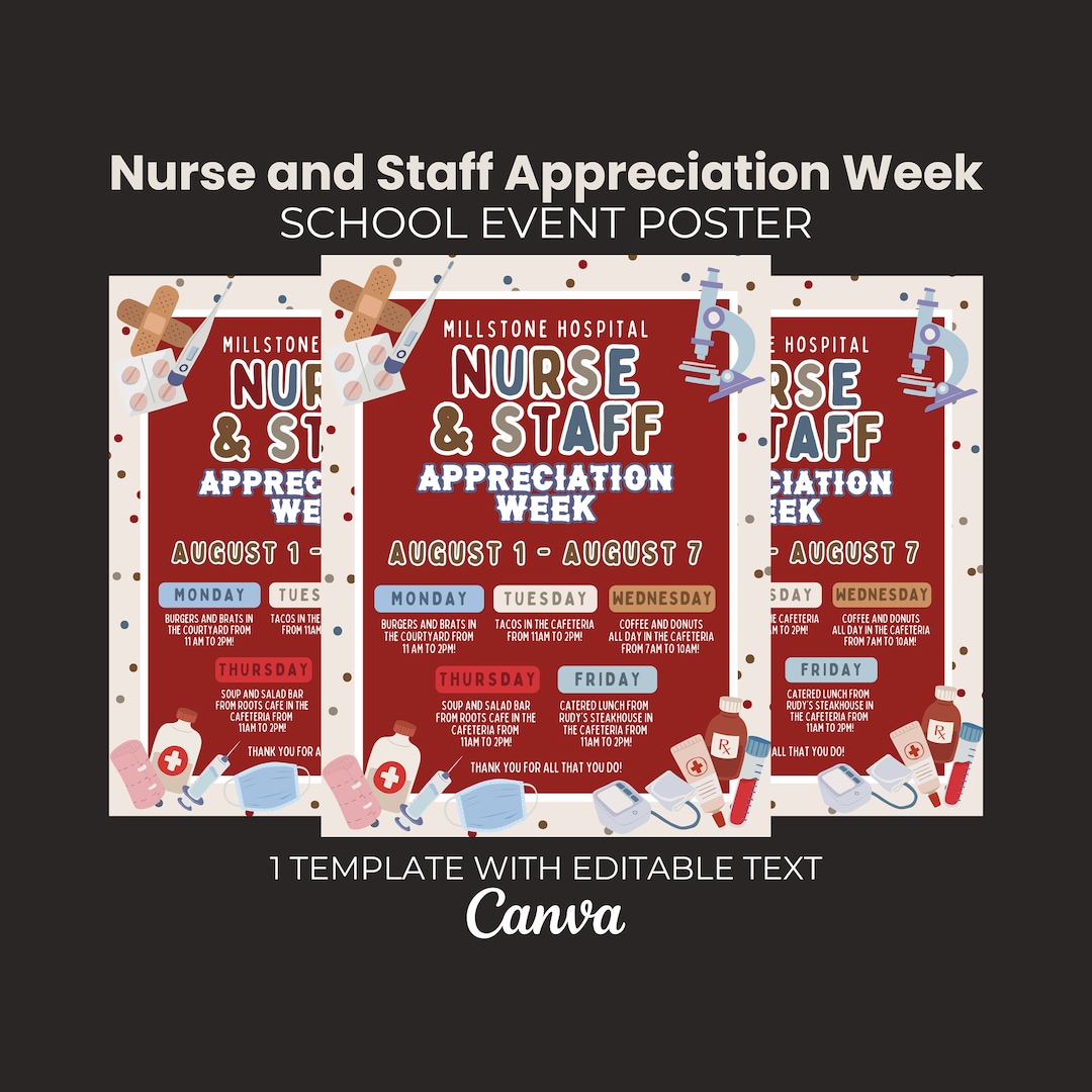 Editable Nurse Appreciation Week Itinerary Flyer, Nurse's Week Event ...