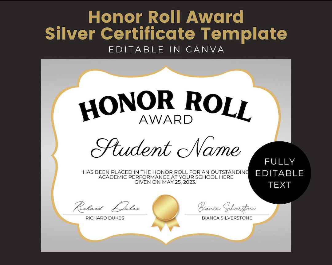 Editable School Honor Roll Certificate Classroom Academic - Etsy