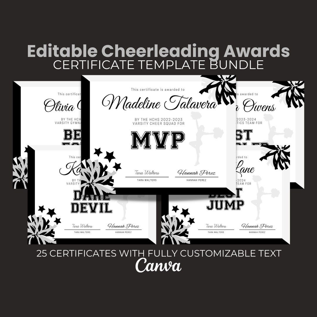 Editable Cheerleading Certificate, Cheer Squad Team Party Awards ...