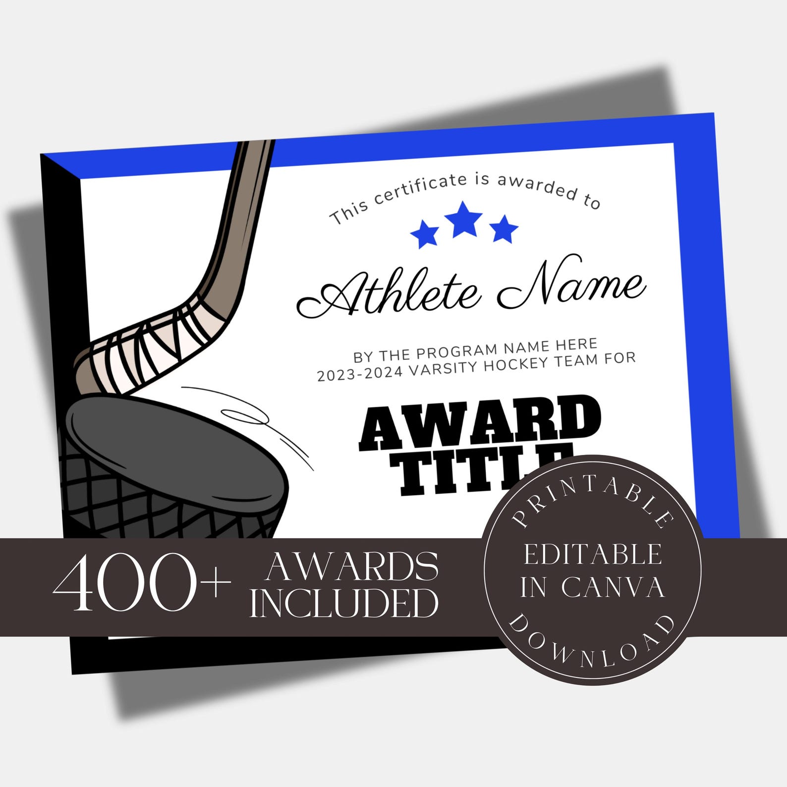 Editable Hockey Certificate Awards Template, 40 Award Certificates in 8 ...