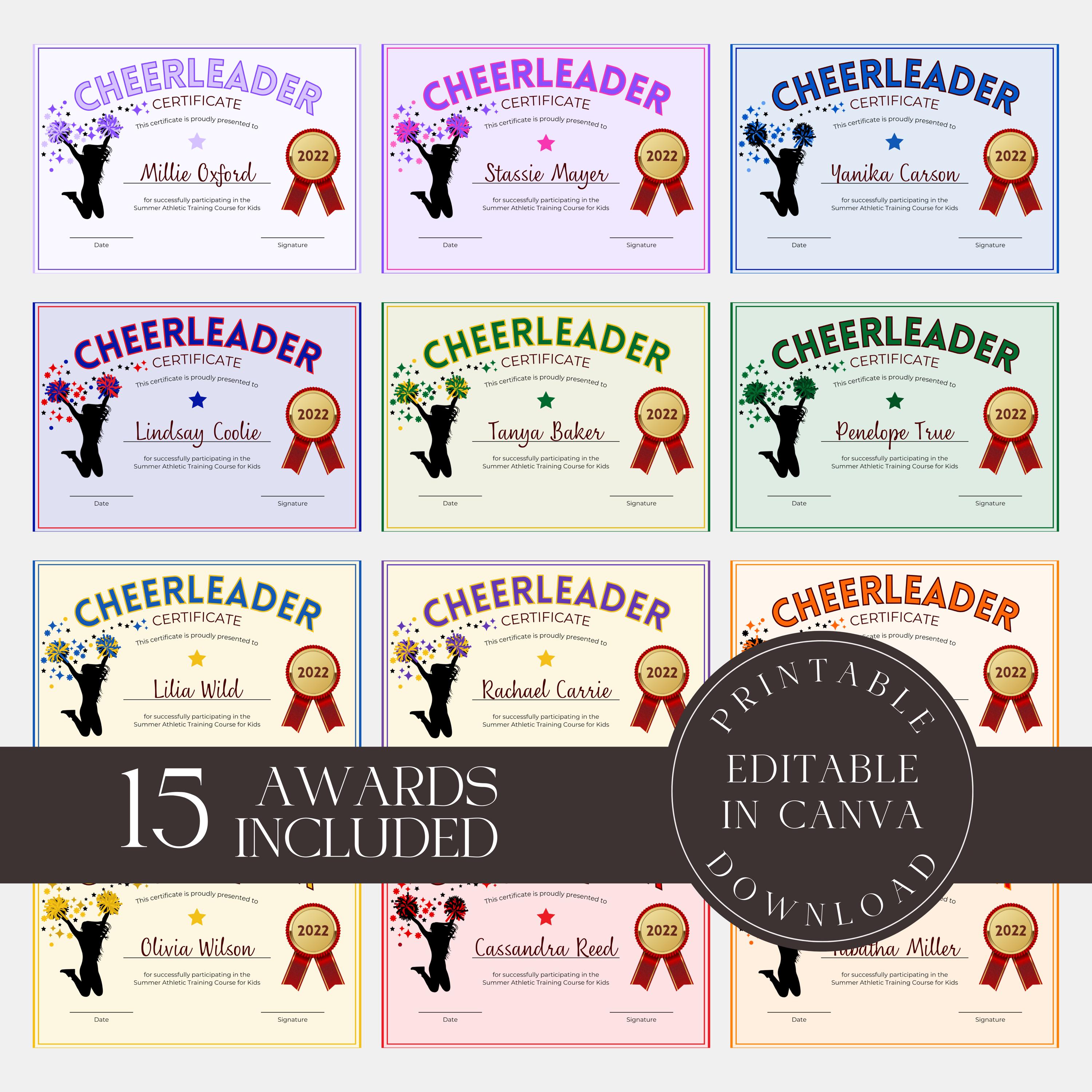 Editable Cheerleading Awards Template, Custom Cheer Award Certificates ...