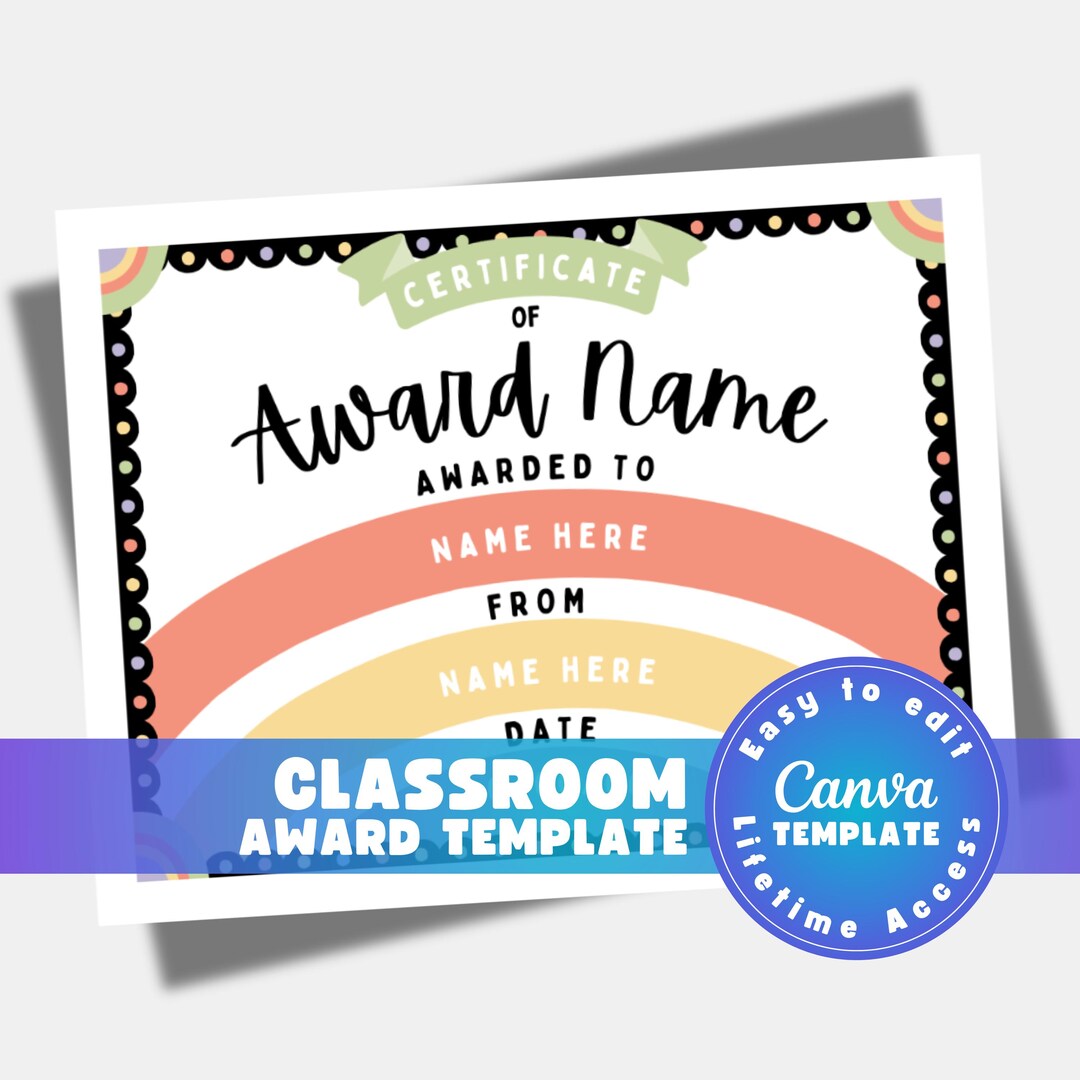 Rainbow School Certificate Template Editable Classroom Awards (canva ...