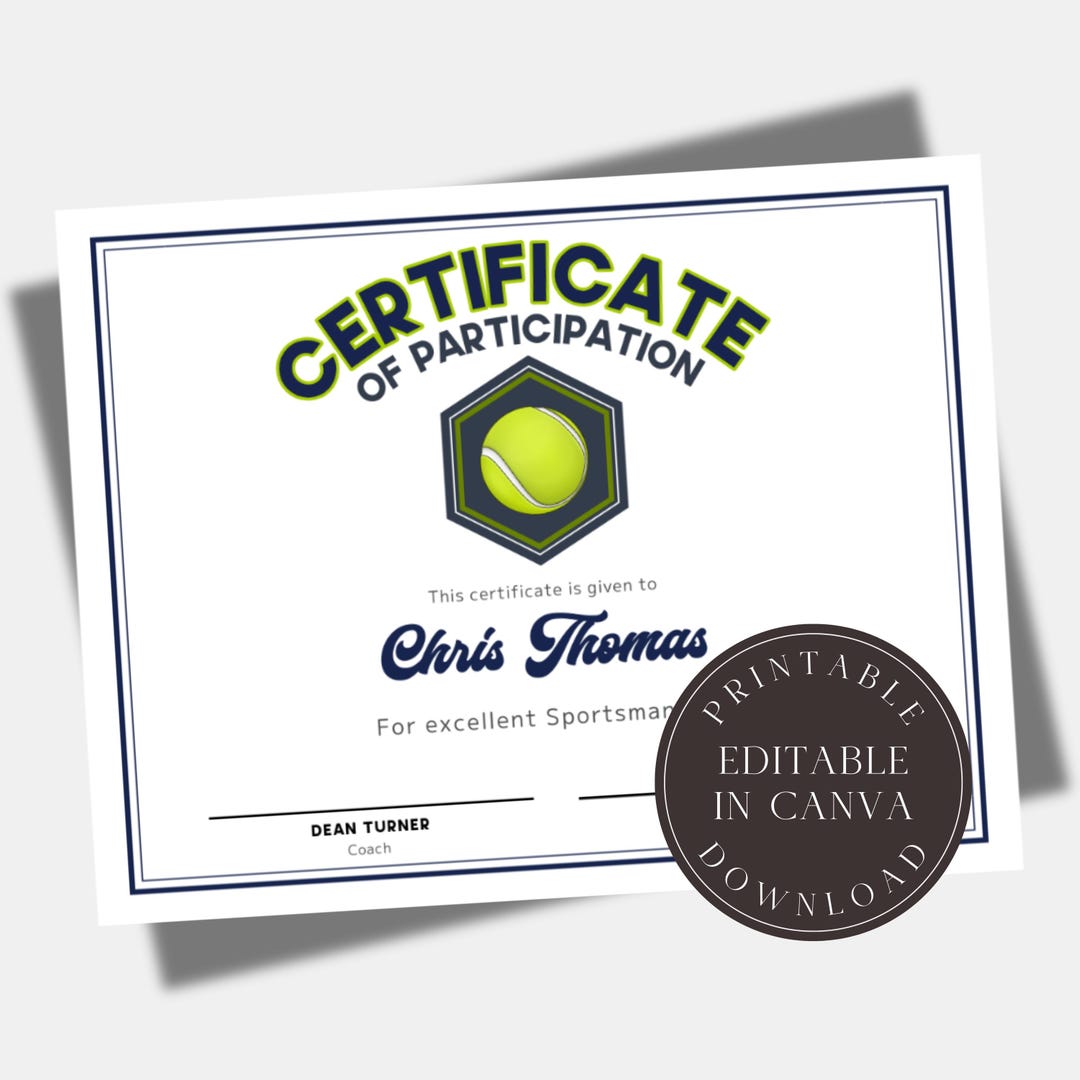 Editable Tennis Awards Tennis Award Certificate Template Printable ...