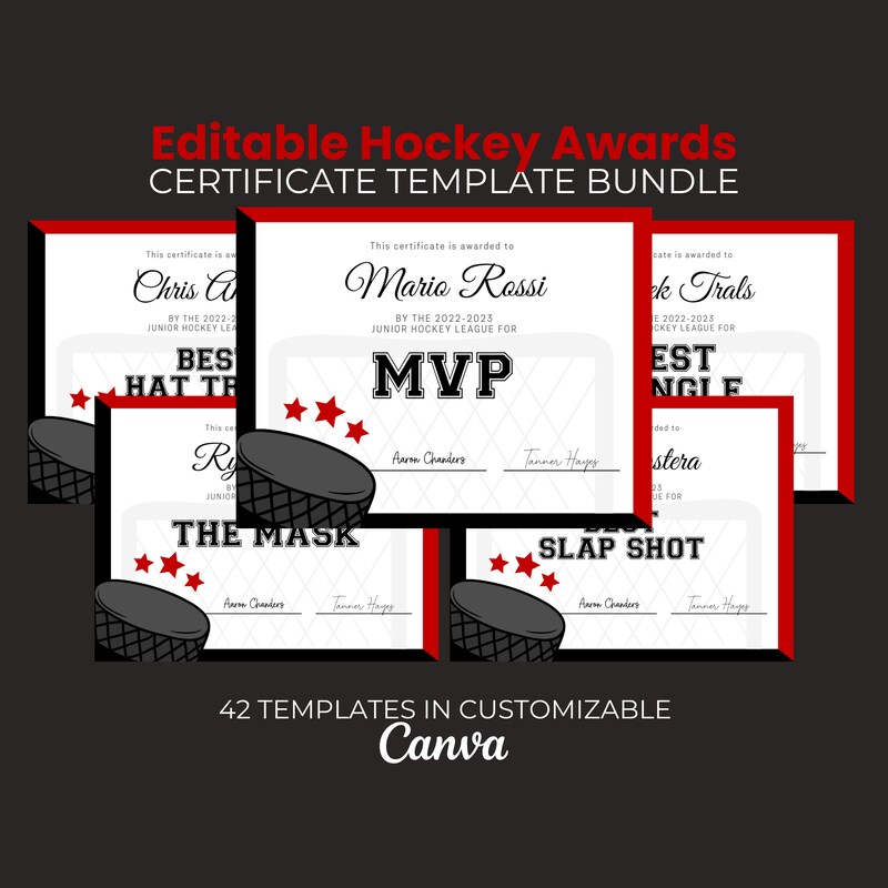 Hockey Award Certificate Template - Etsy