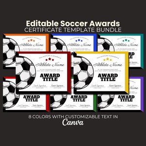 Editable Soccer Award Certificate Bundle, Template Bundle, Printable ...
