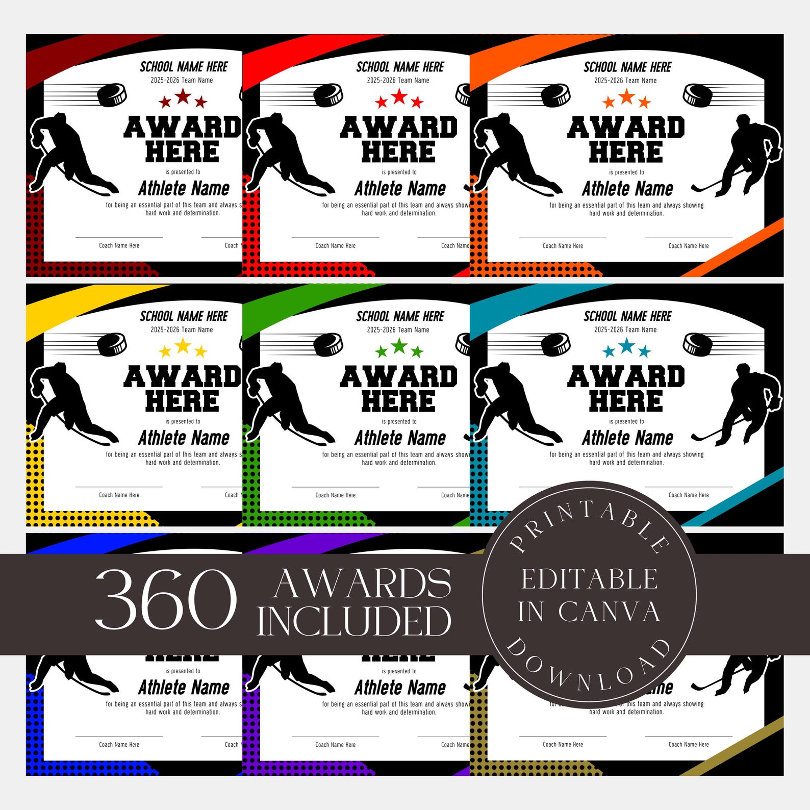 Editable Hockey Awards Template, Custom Ice Hockey Award Certificates ...