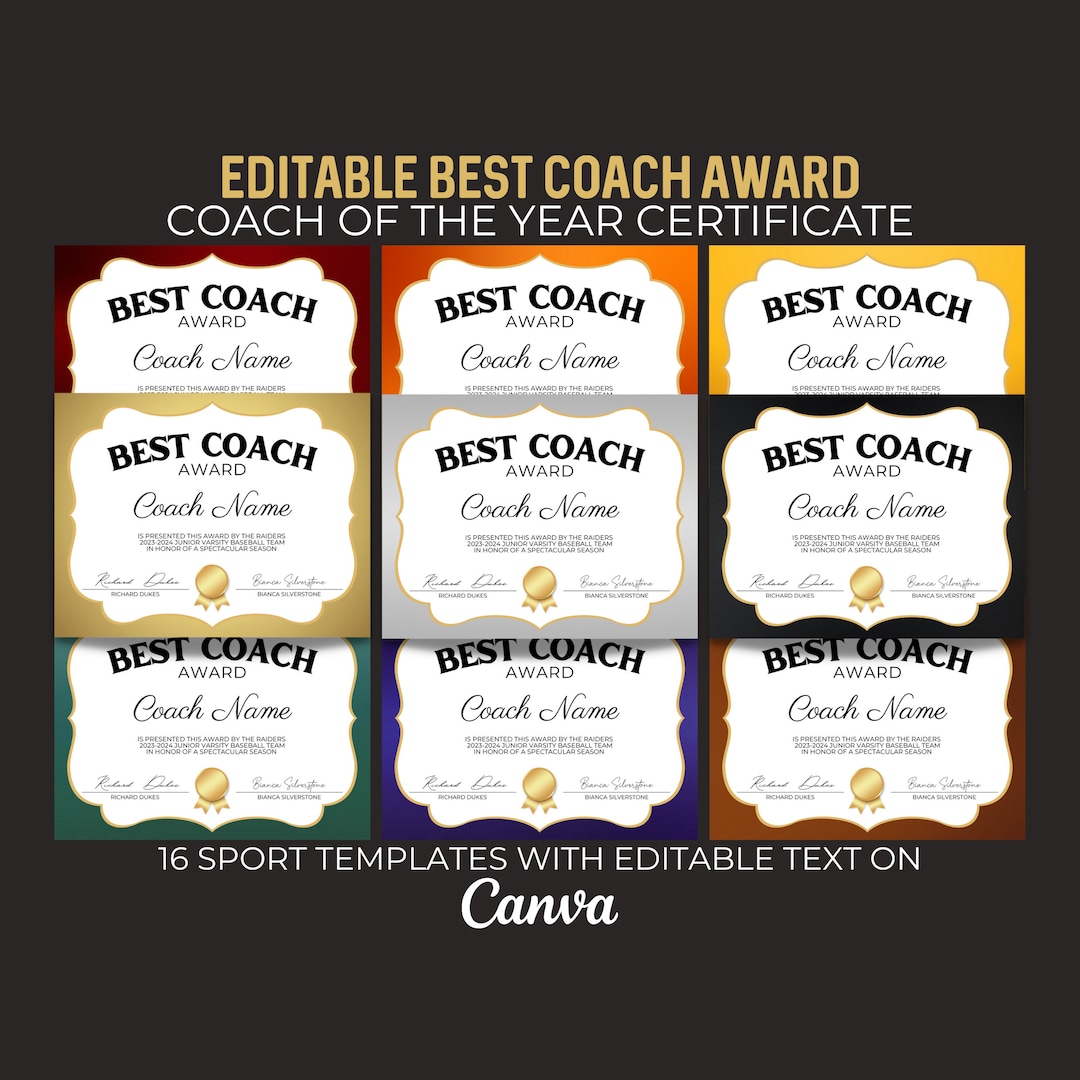 Editable Best Coach Award Certificate Baseball Coach - Etsy