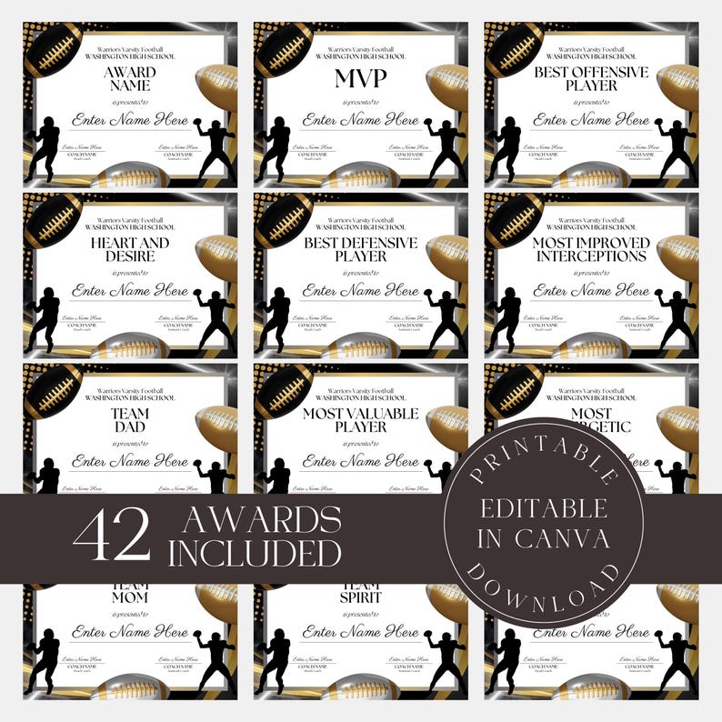 Editable Football Awards Template, Custom Football Award Certificates ...