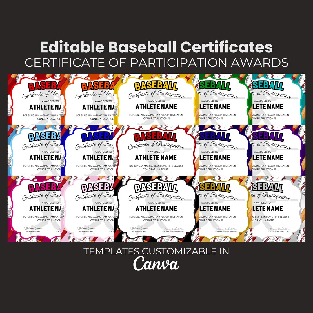 Baseball Awards Printable, Baseball Team Certificate Bundle, Editable ...
