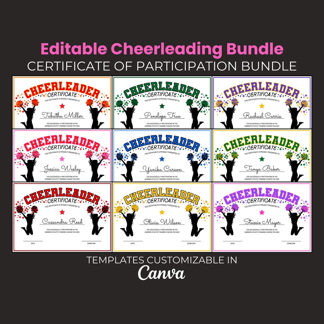 Cheerleading Award Certificate Template Bundle, Team Party Printable ...