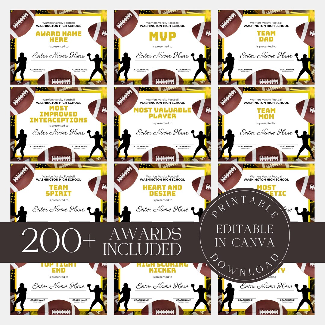 Editable Football Award Certificate Bundle 294 Canva Templates (PDF) - Etsy