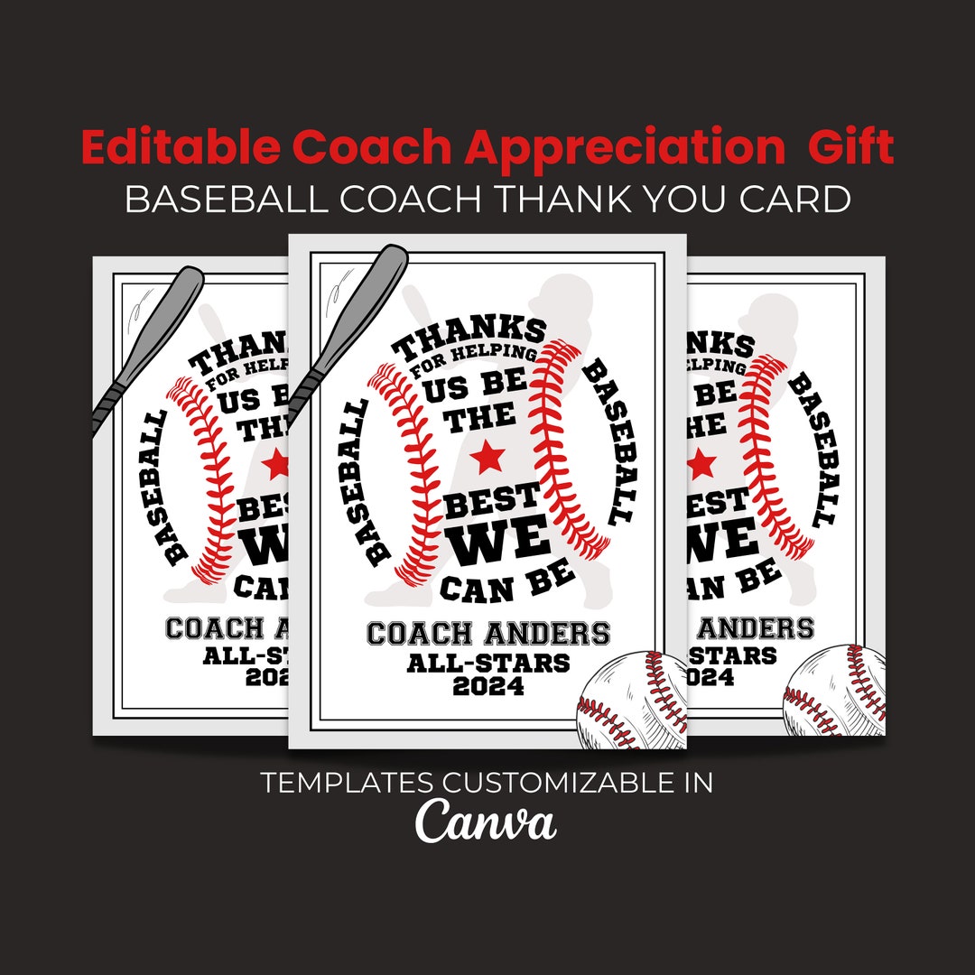 Coach Appreciation Gift, Baseball Coach Thank You Card, Baseball ...