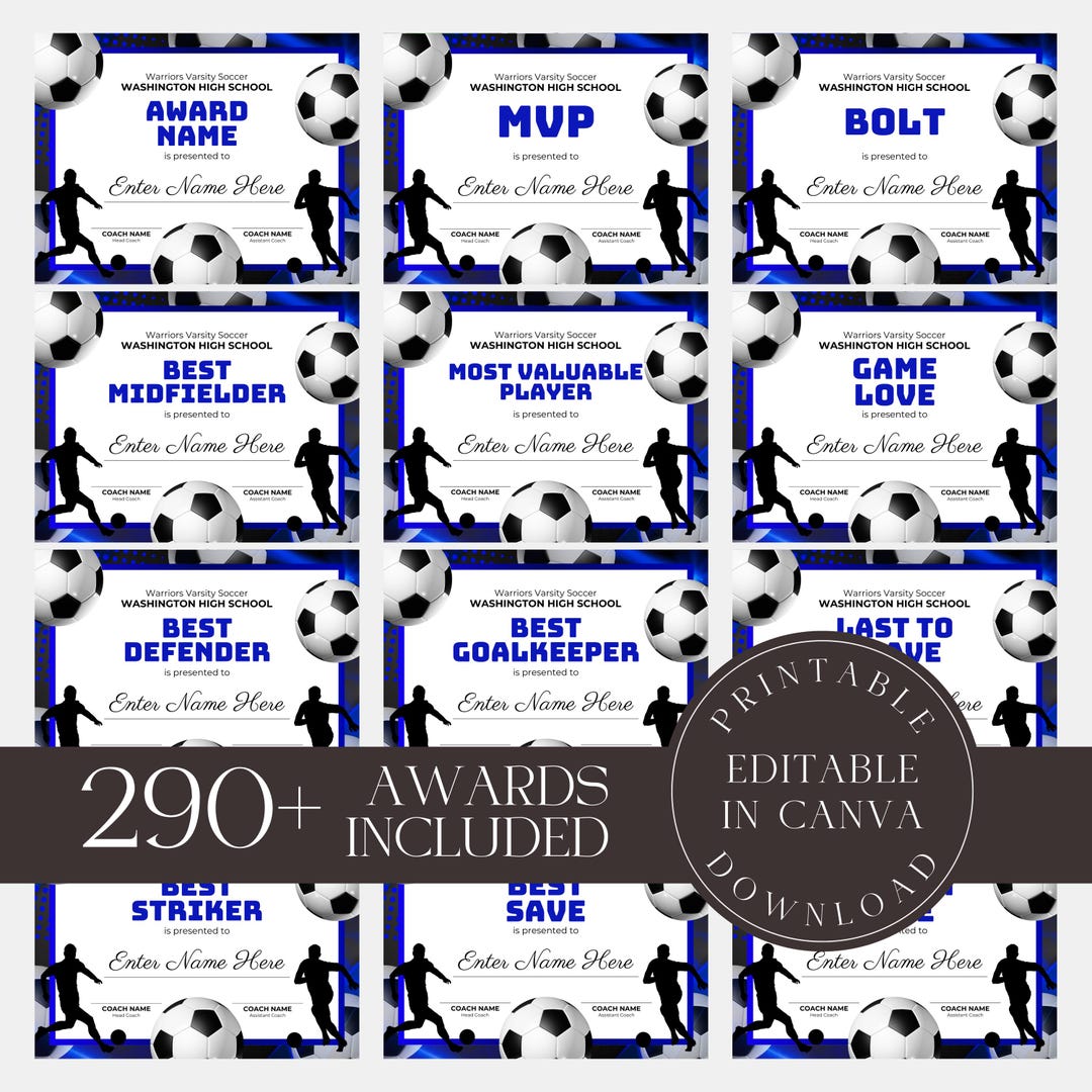 Editable Soccer Award Certificate Bundle Team Awards (canva Template ...