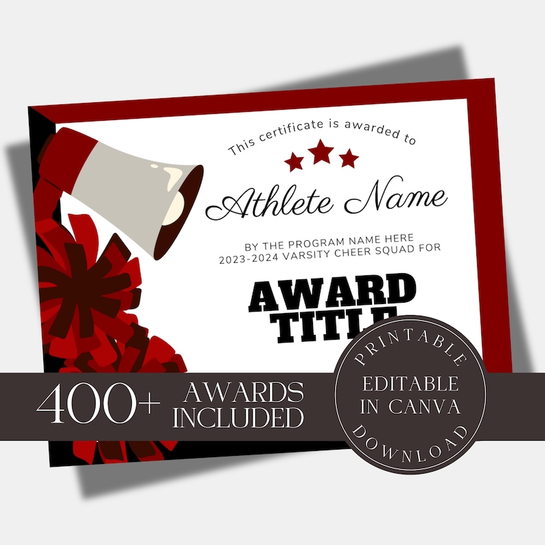 Editable Cheerleading Awards Template, Custom Cheer Award Certificates ...