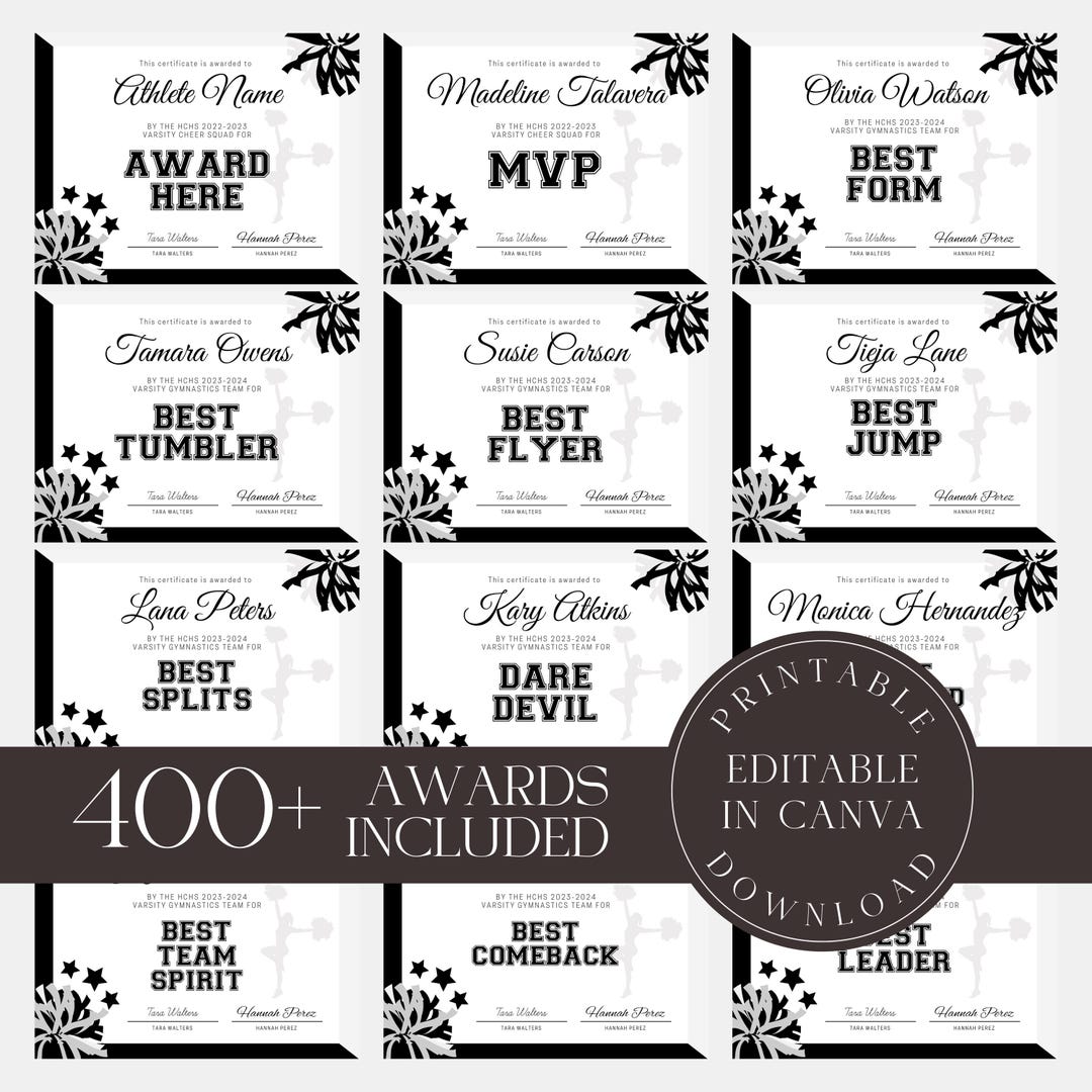 Editable Cheerleading Certificate Cheer Squad Team Party Awards ...
