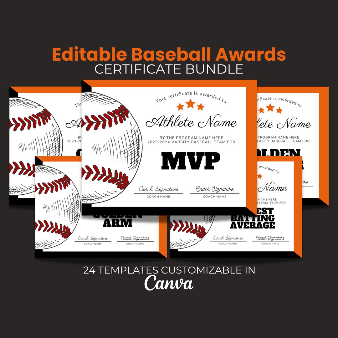Editable Baseball Awards Printable, Baseball Team Certificate Bundle ...