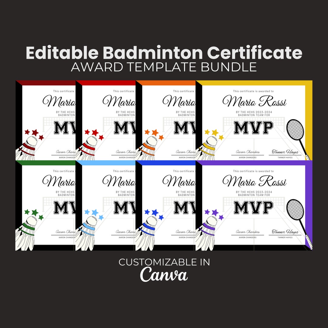 Badminton Certificate Template Bundle, Badminton Award, Printable Certificate, Badminton ...