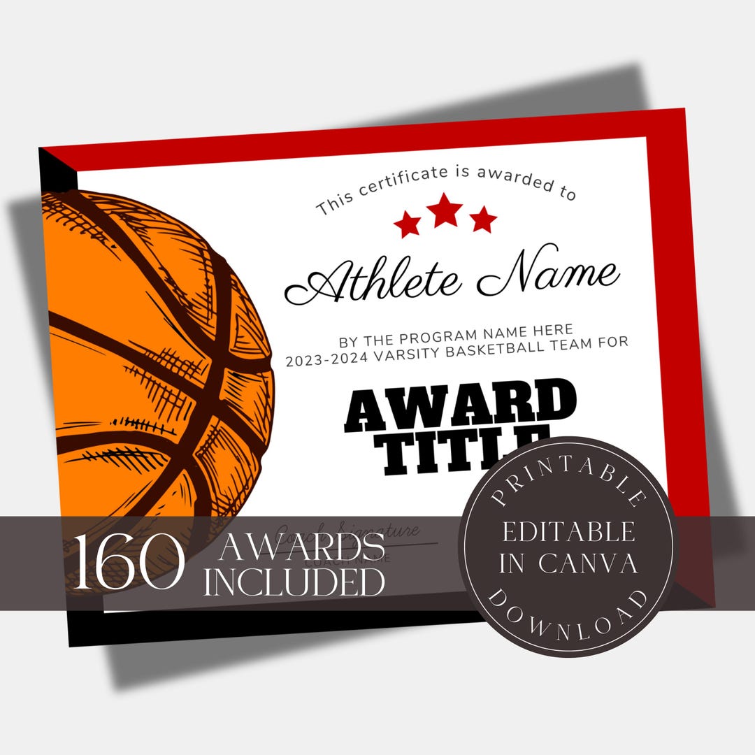 Editable Basketball Award Certificate Bundle Canva Template (digital ...