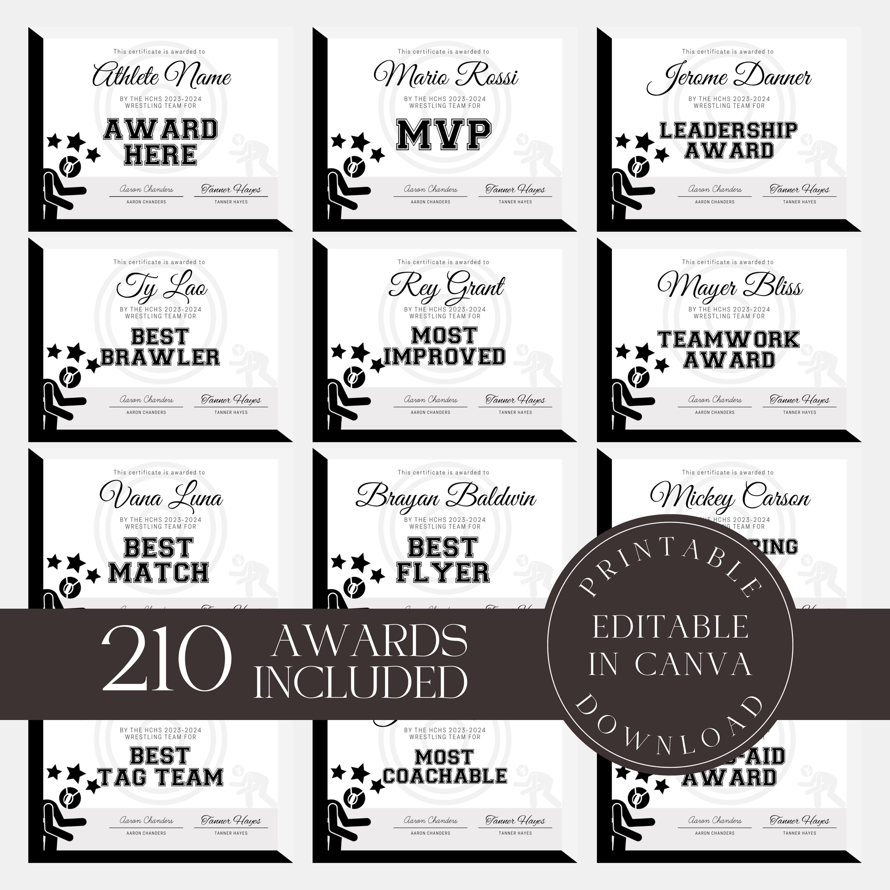 Editable Wrestling Award Certificates Team Party Printable (canva ...