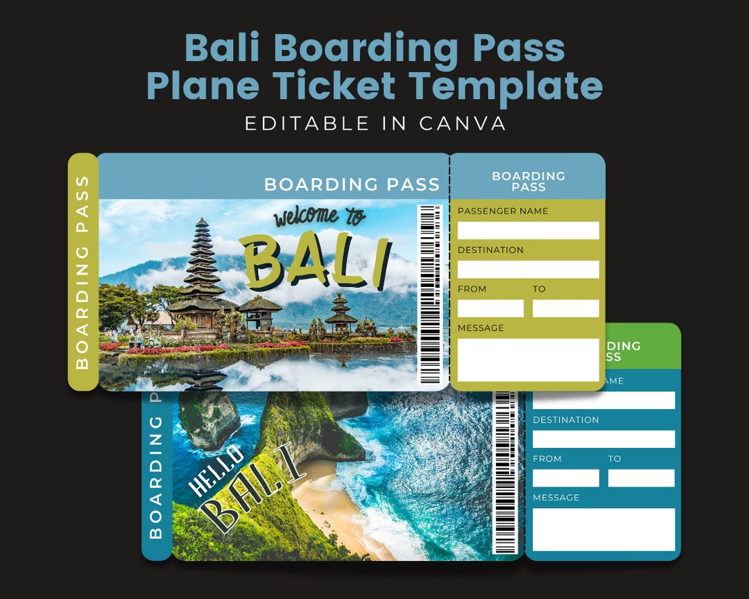 Editable Boarding Pass, Bali Vacation Printable Ticket Template ...