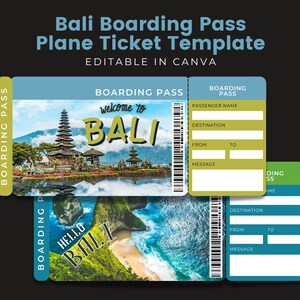 Editable Boarding Pass, Bali Vacation Printable Ticket Template ...