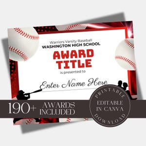 Editable Baseball Awards Printable, Baseball Team Certificate Bundle ...