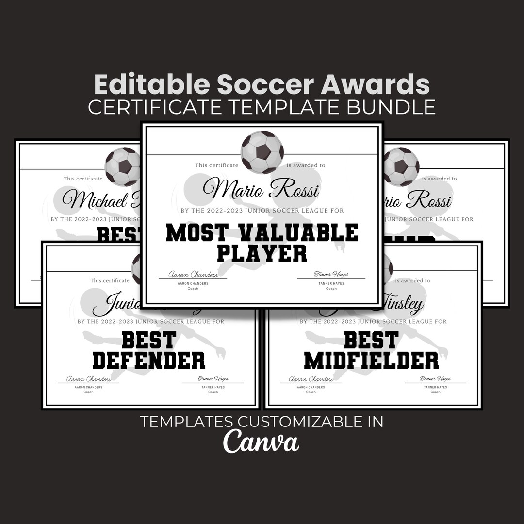 Editable Soccer Award Certificate Bundle, Team Party Template Bundle ...