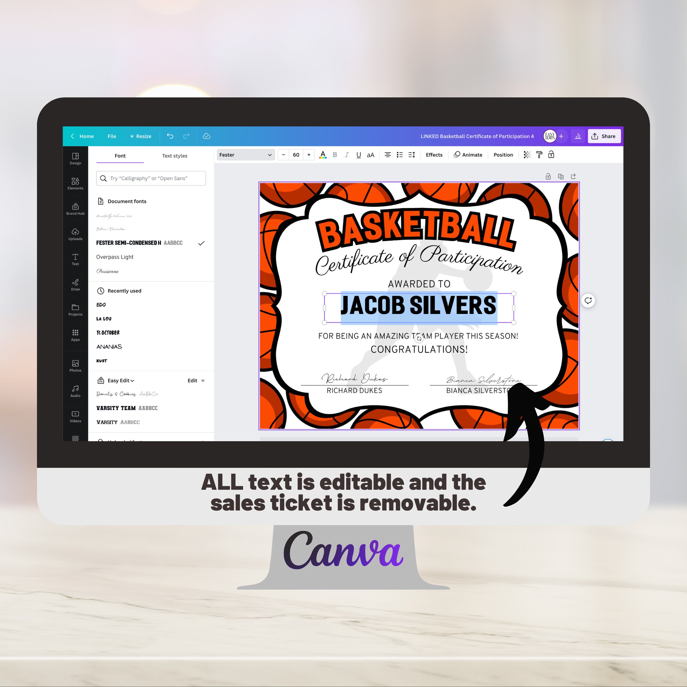 Editable Basketball Award Certificates, Basketball Awards Bundle Canva ...