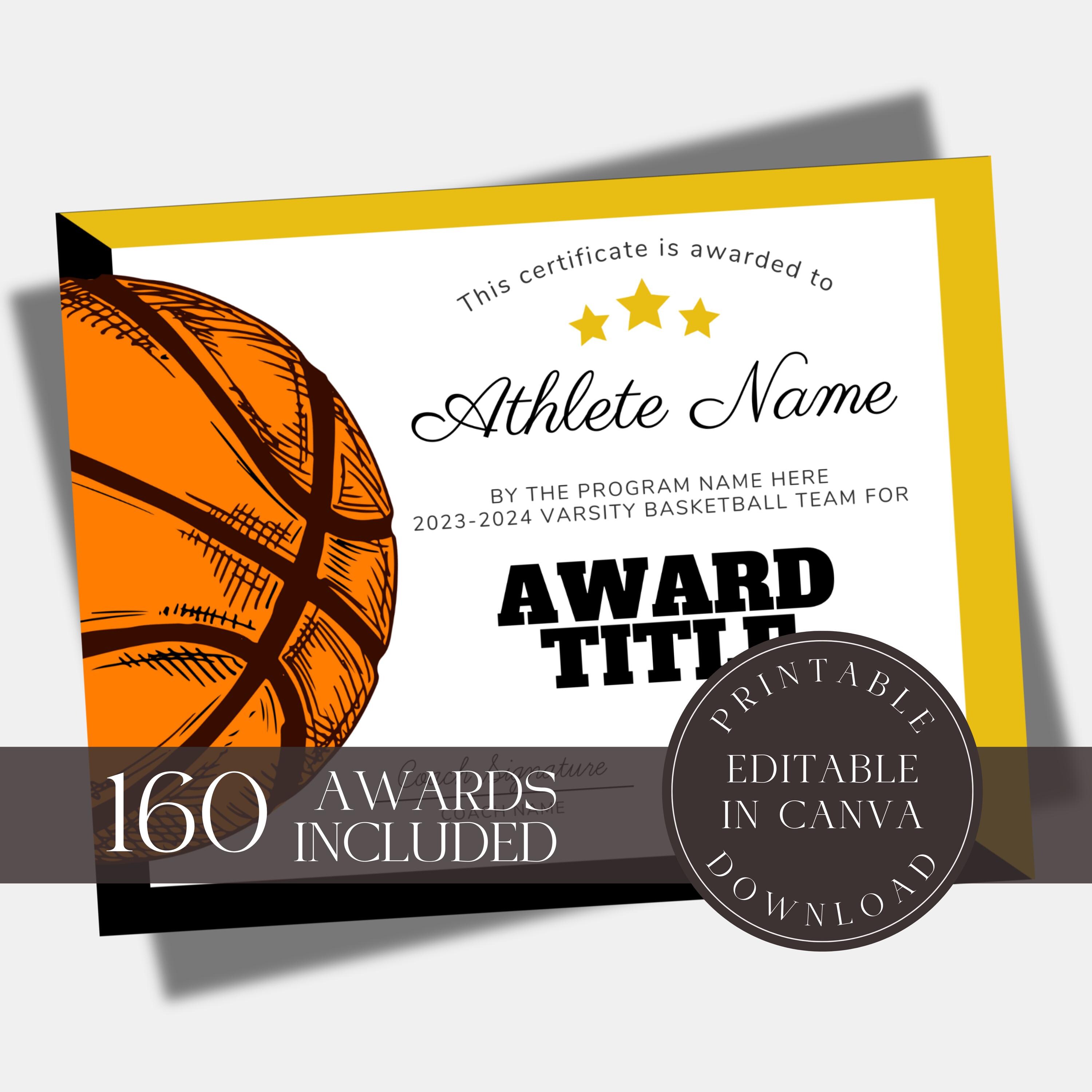Editable Basketball Award Certificates, Basketball Awards Bundle Canva ...