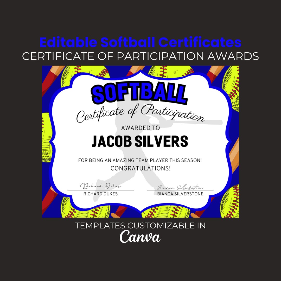 Editable Softball Awards Printable, Softball Team Certificate Bundle ...