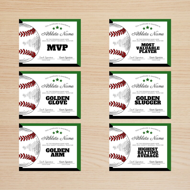 Editable Baseball Award Certificate Bundle Canva Template - Etsy