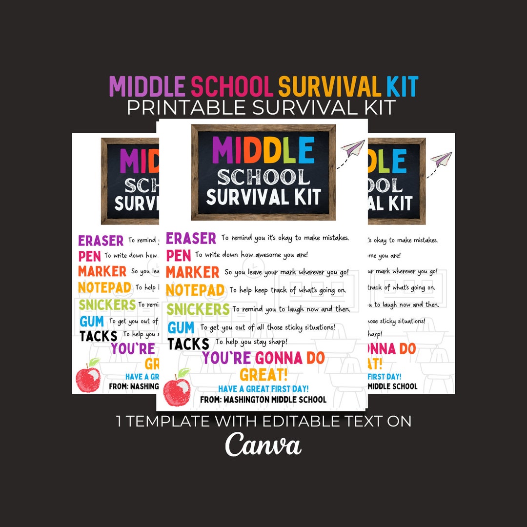 Middle School Survival Kit Gift Tag, Gift for Teachers Staff Students ...